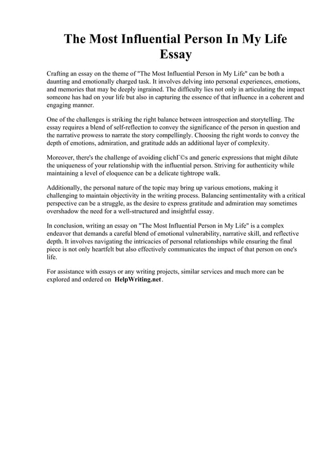 The Most Influential Person In My Life Essay | PDF