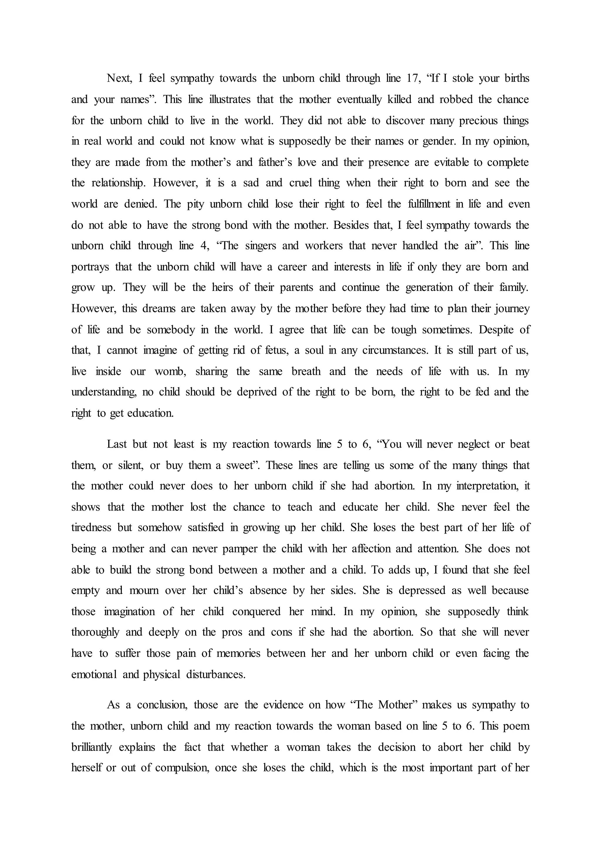 A Review of “The Mother”, by Gwendolyn Brooks | DOCX