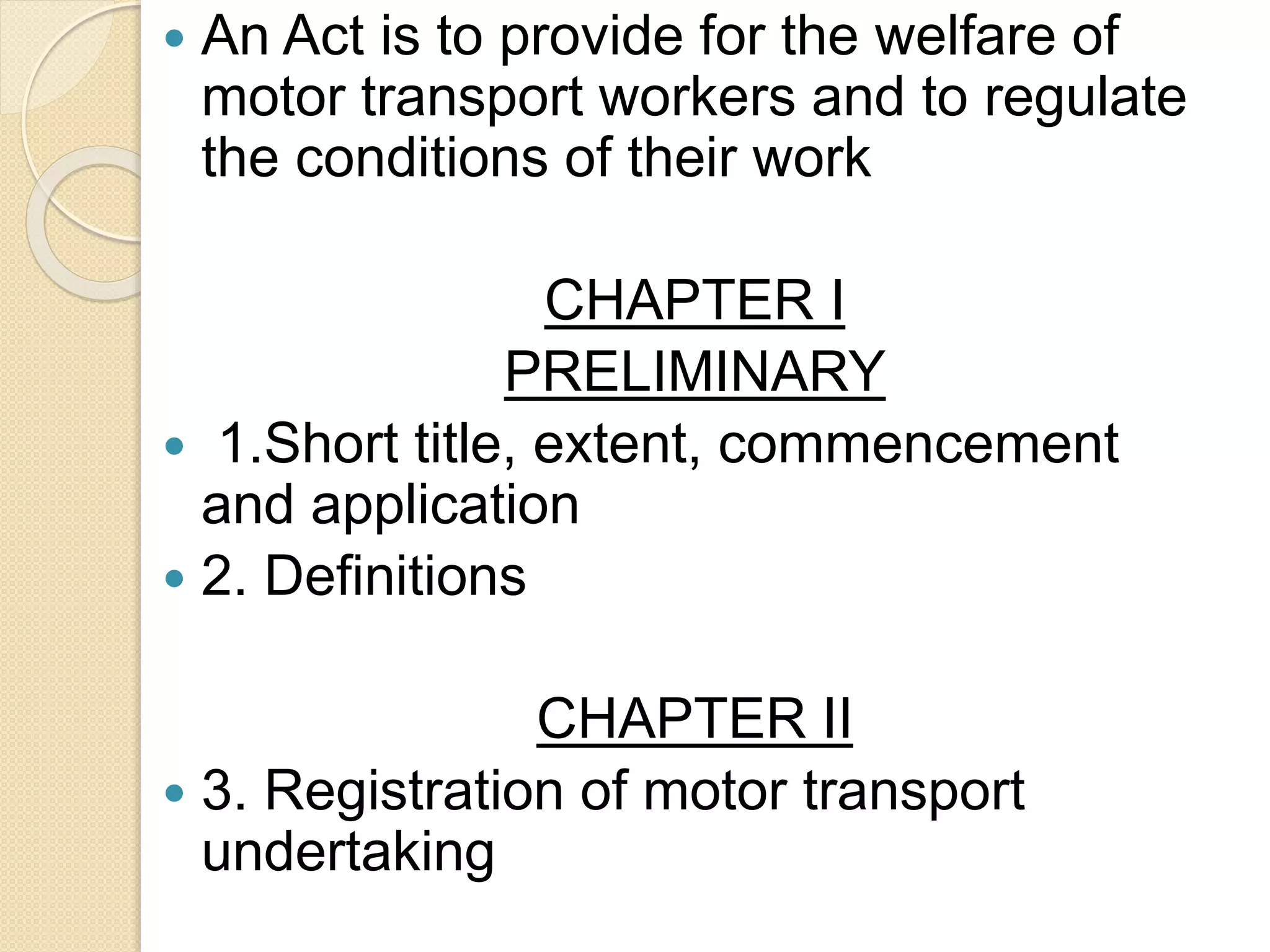 The Motor Transport Workers Act,1961 | PPT