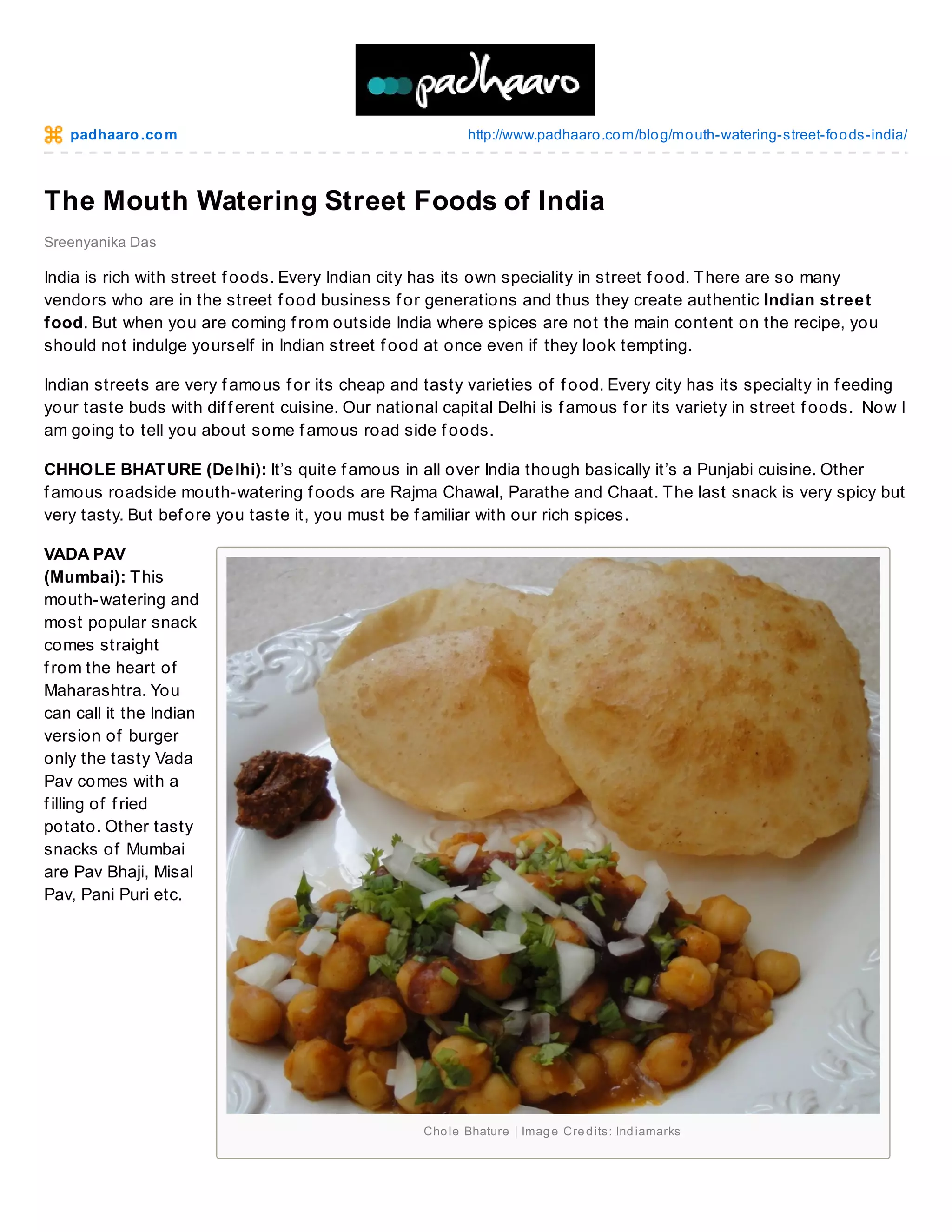 The mouth watering street foods of India - Padhaaro Travel Blog | PDF