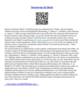 The Movie Shrek Essay | PDF