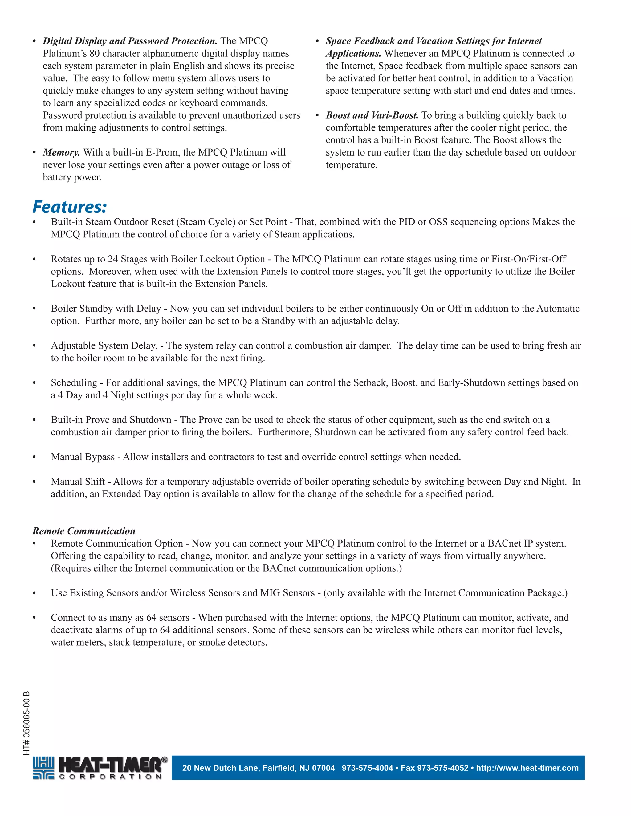 The MPCQ Platinum - Steam Outdoor Reset Heating Control | PDF