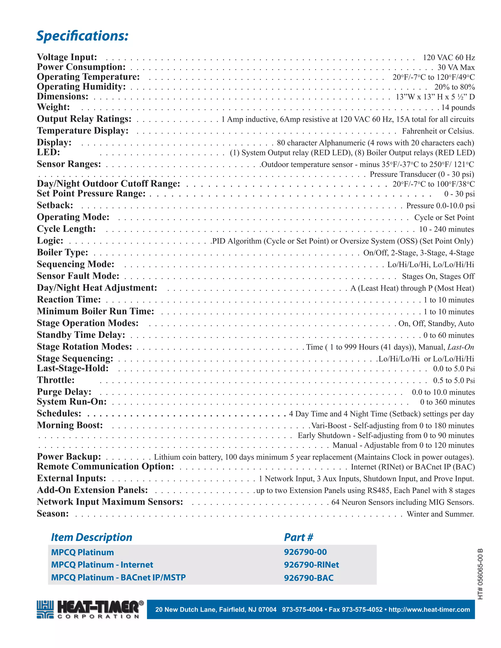 The MPCQ Platinum - Steam Outdoor Reset Heating Control | PDF