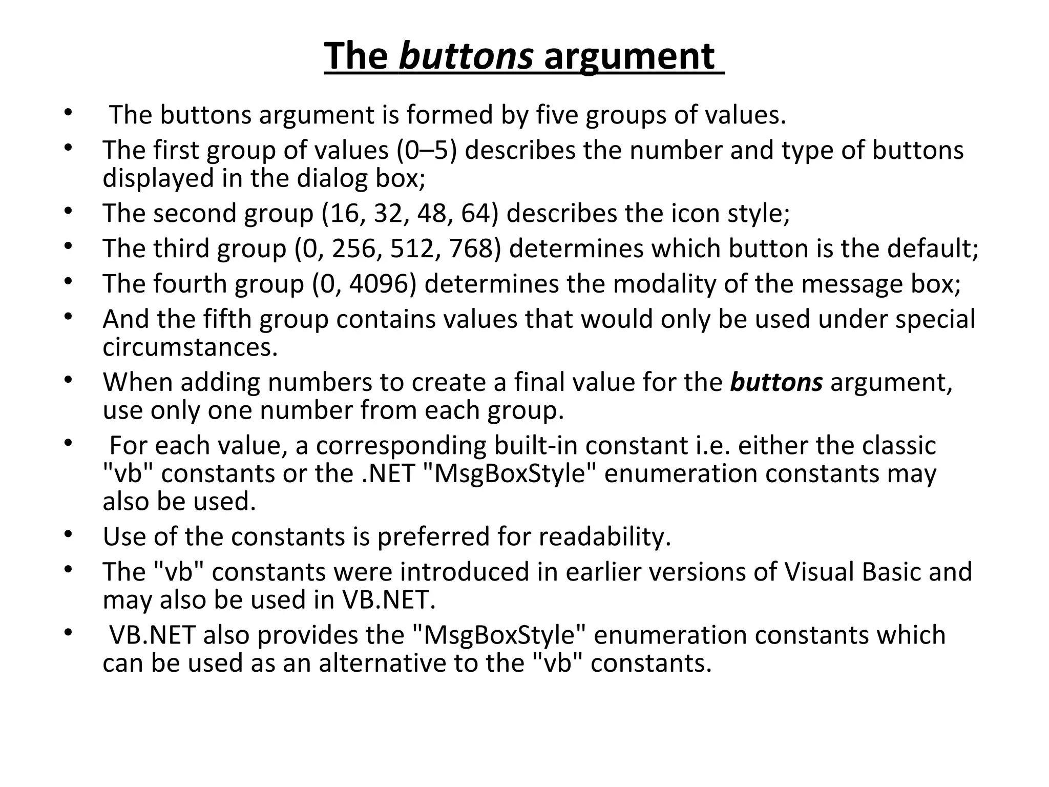 The msg box function and the messagebox class | PPT