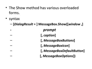 The msg box function and the messagebox class | PPT