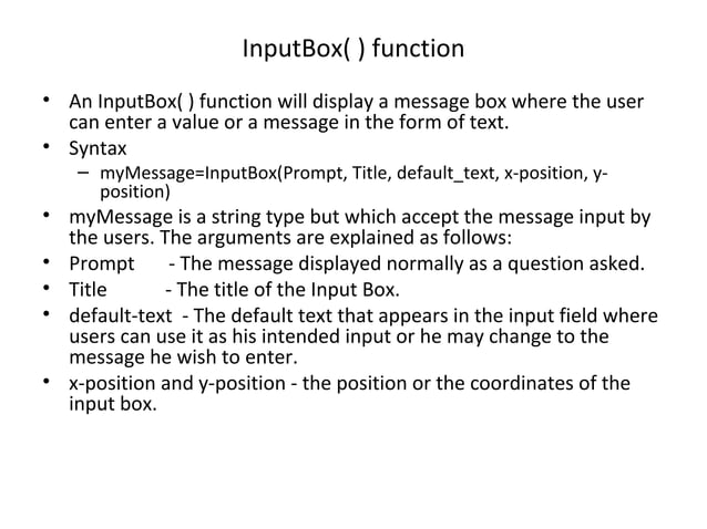 The msg box function and the messagebox class | PPT