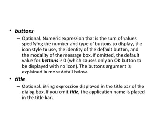 The msg box function and the messagebox class | PPT