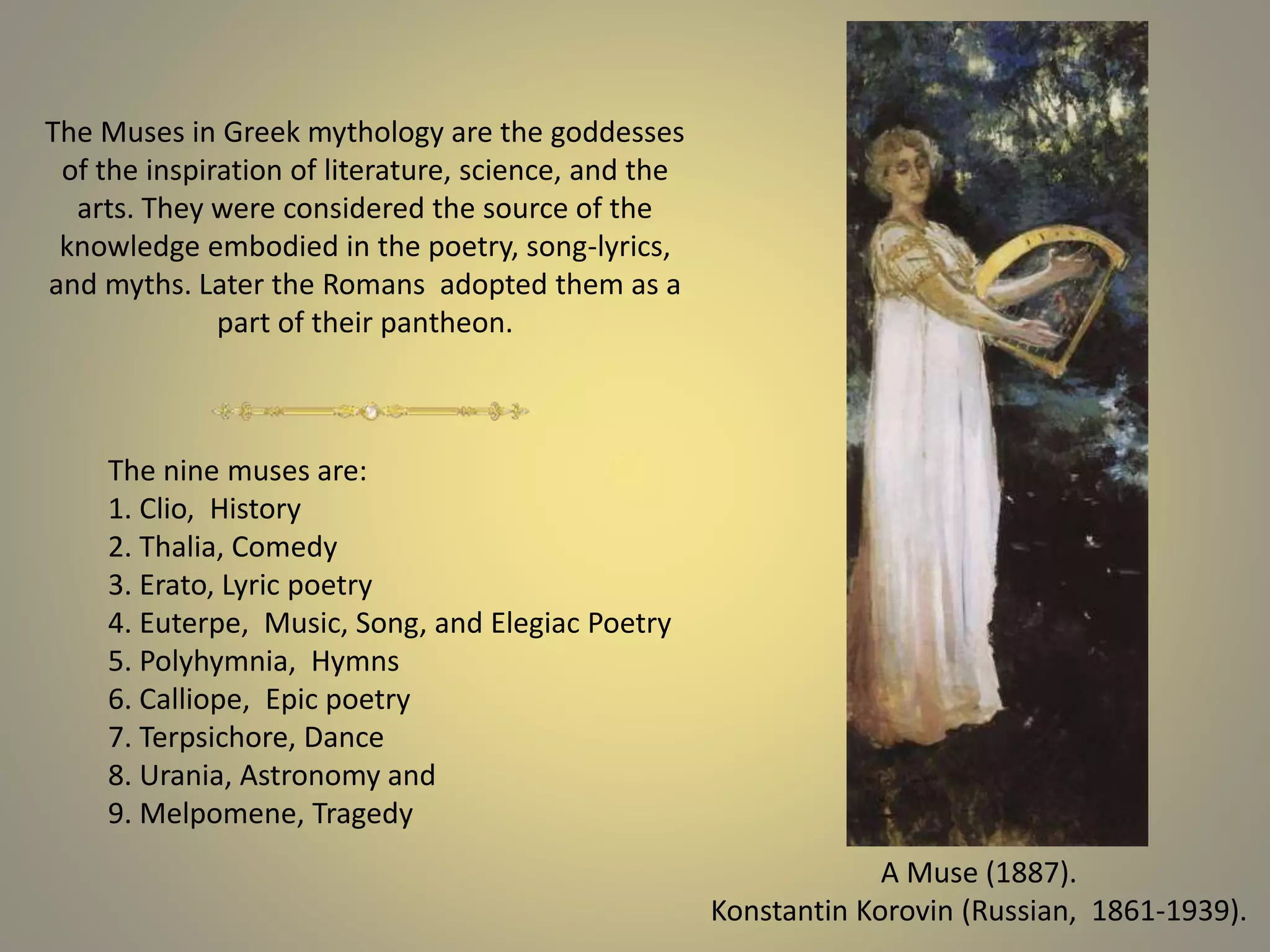 The 9 Muses, The Greek Goddesses of Inspiration | PPTX