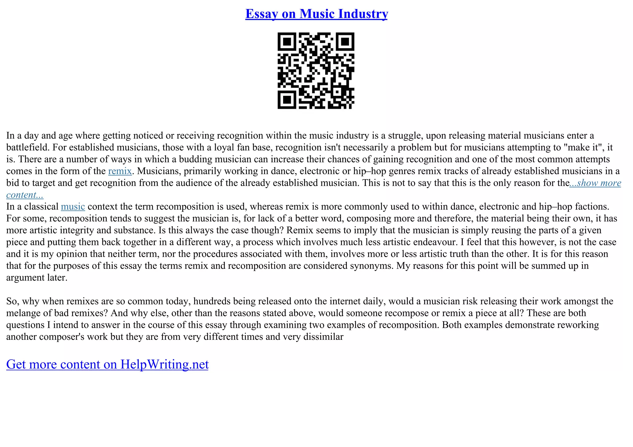 The Music Industry Essay | PDF