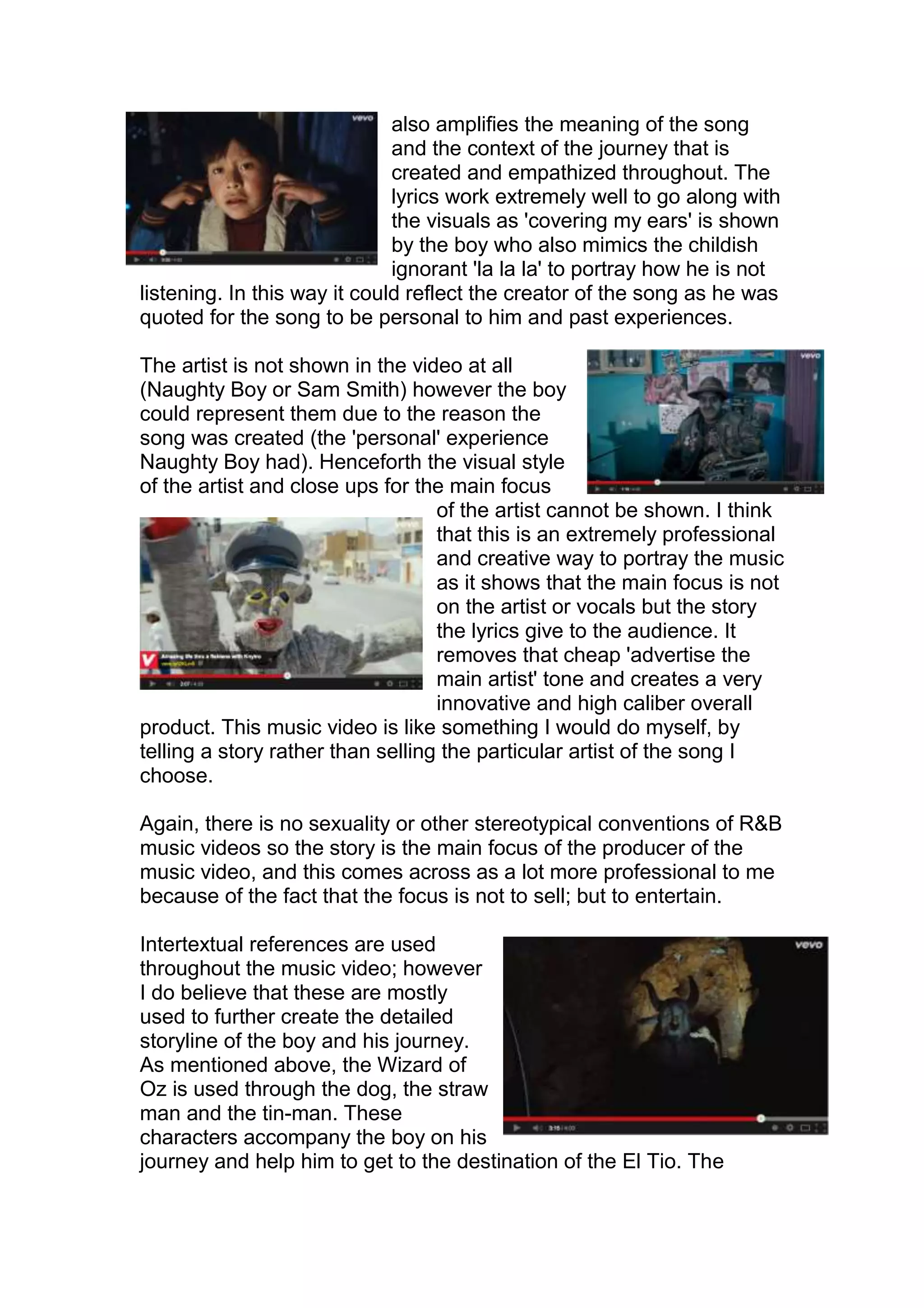Analysis of a music video - Naughty Boy 'La La La' | DOCX