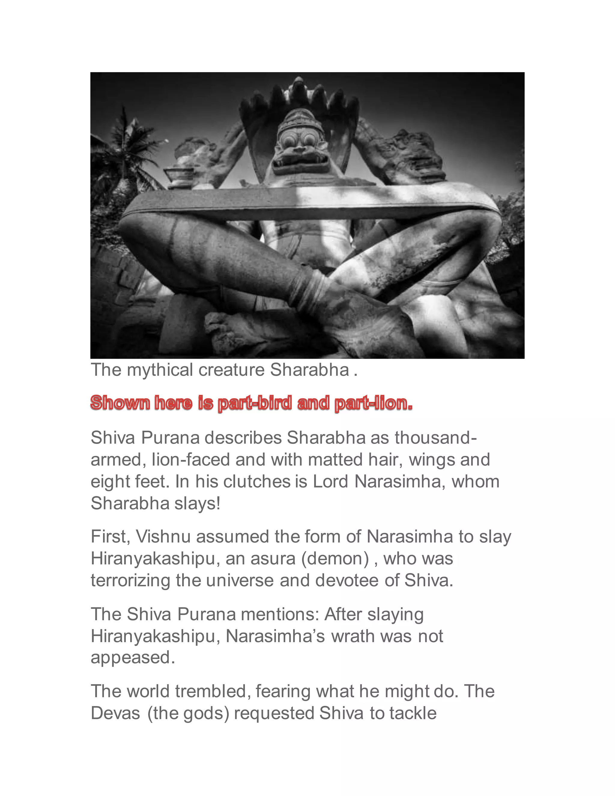 The mythical creature sharabha . | DOCX | Death, Injury, or Military ...