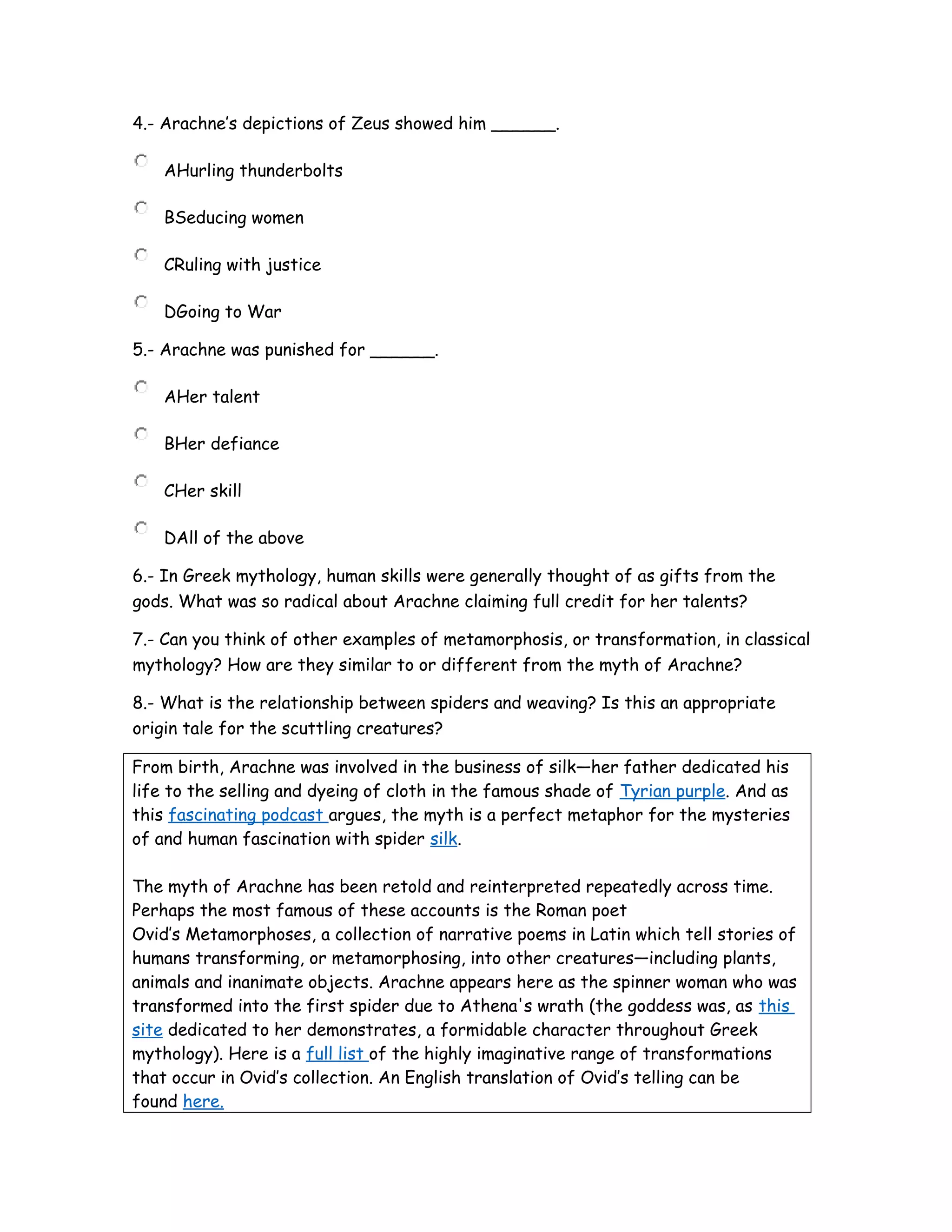 The Myth of Arachne and Athena | DOC