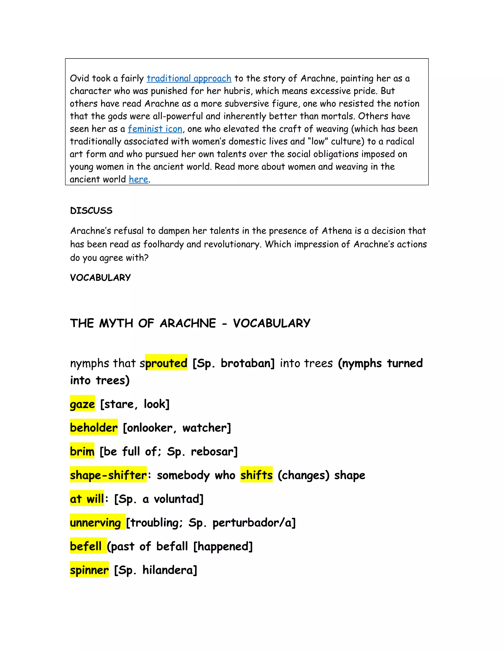 The Myth of Arachne and Athena | DOC