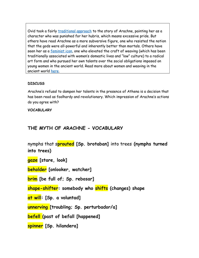 The Myth of Arachne and Athena | DOC