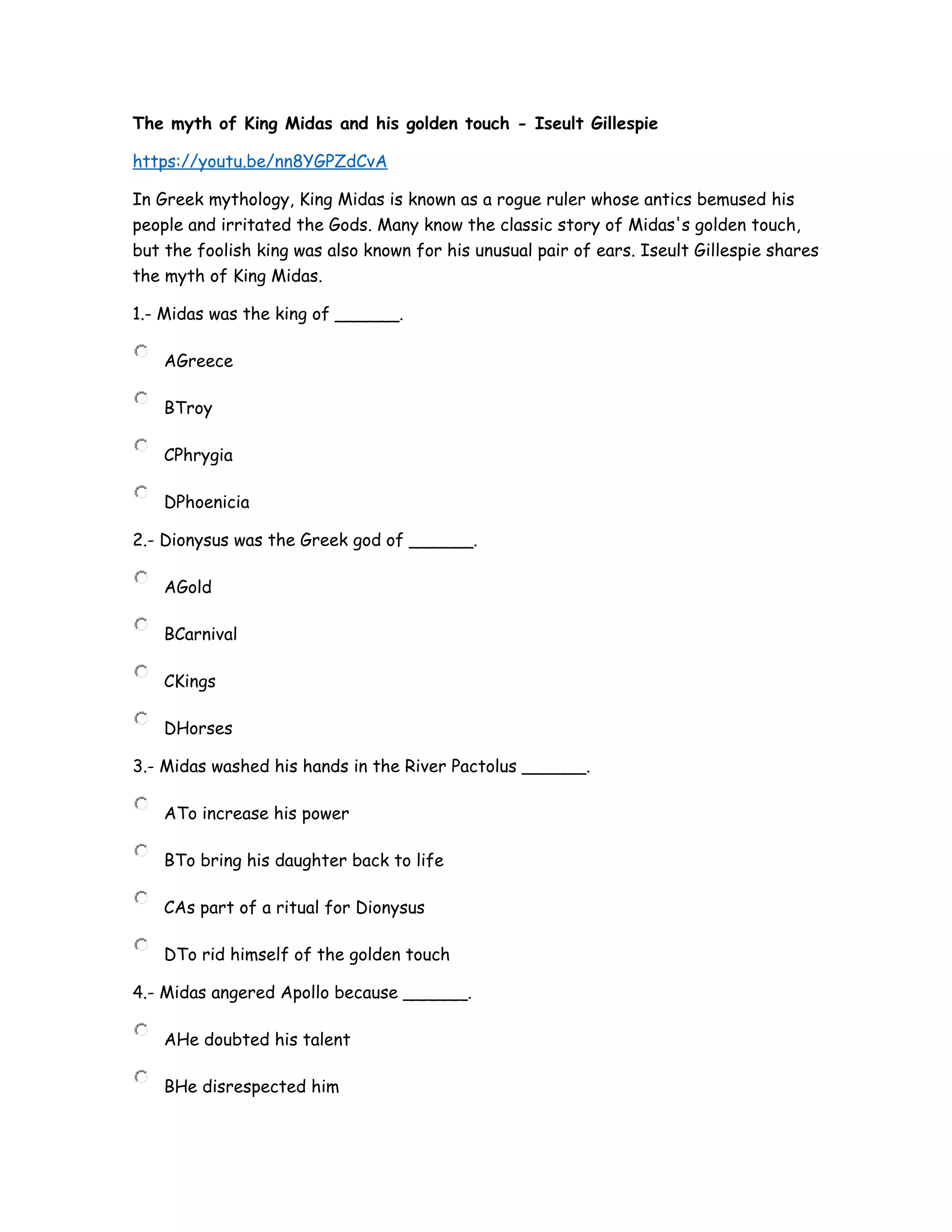 The myth of King Midas and his golden touch | DOC