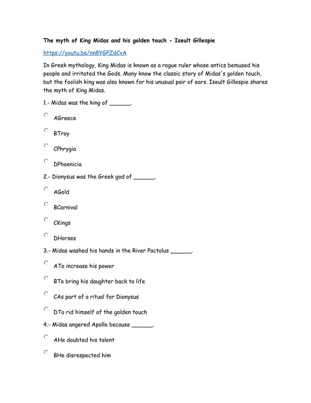 The myth of King Midas and his golden touch | DOC