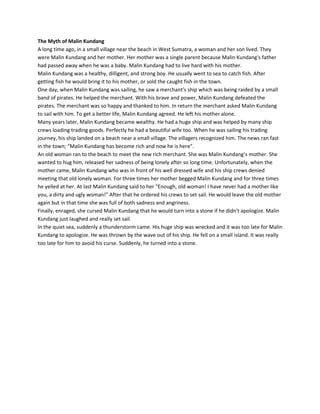 The myth of malin kundang | DOCX | Cruises | Travel Type