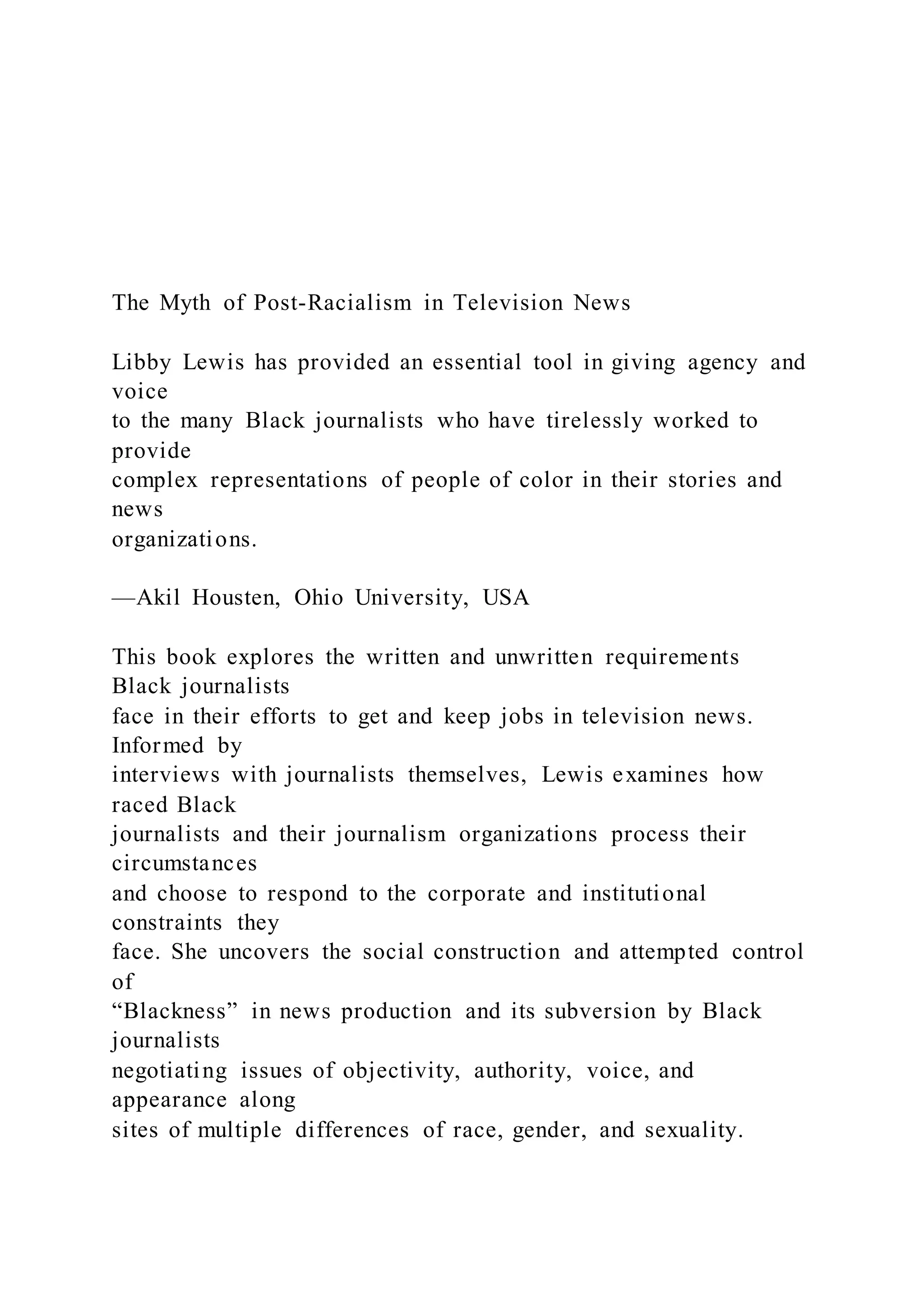 The Myth of Post-Racialism in Television NewsLibby Lew | DOCX