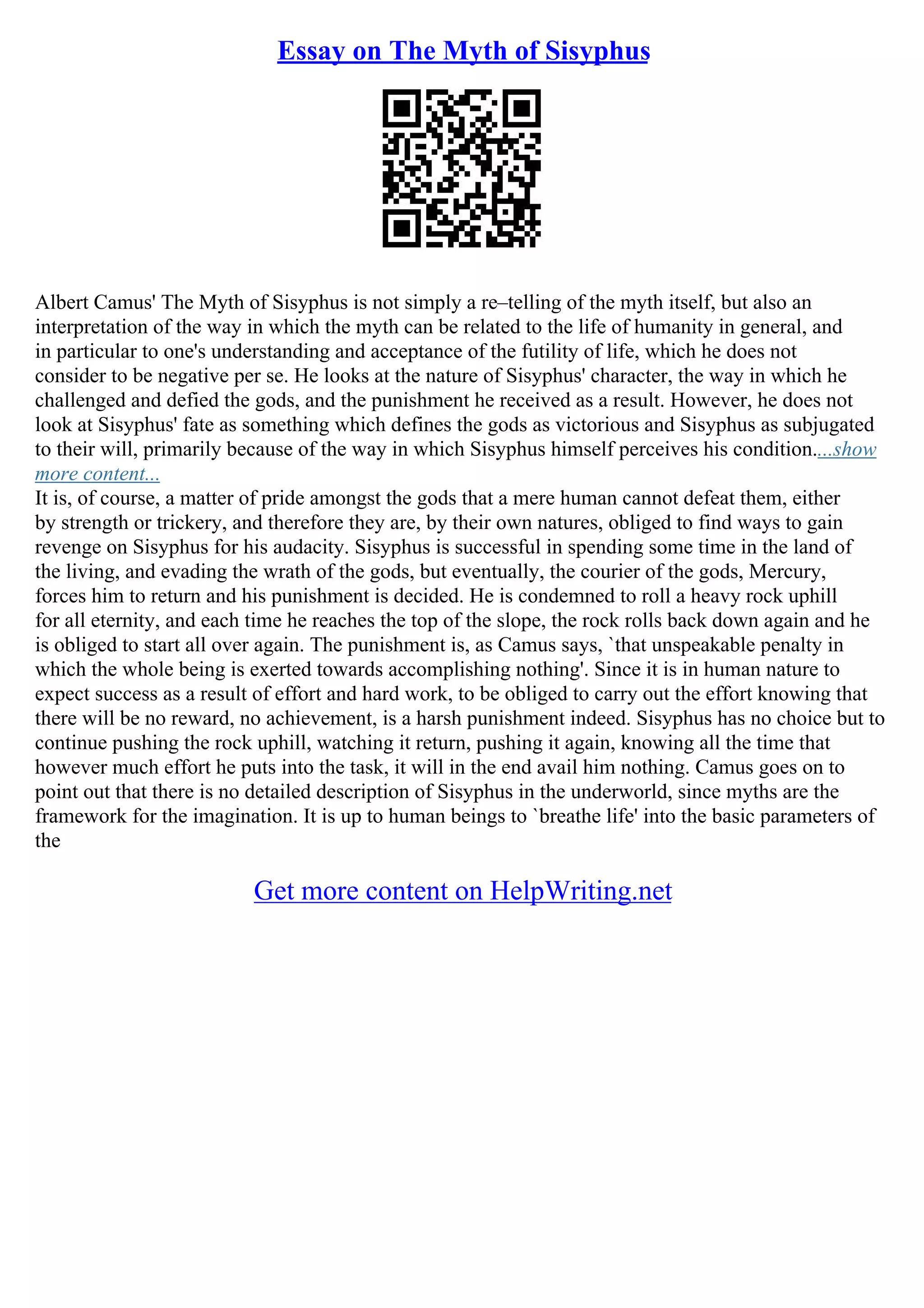 The Myth Of Sisyphus Essay | PDF | Hinduism | Religion & Spirituality