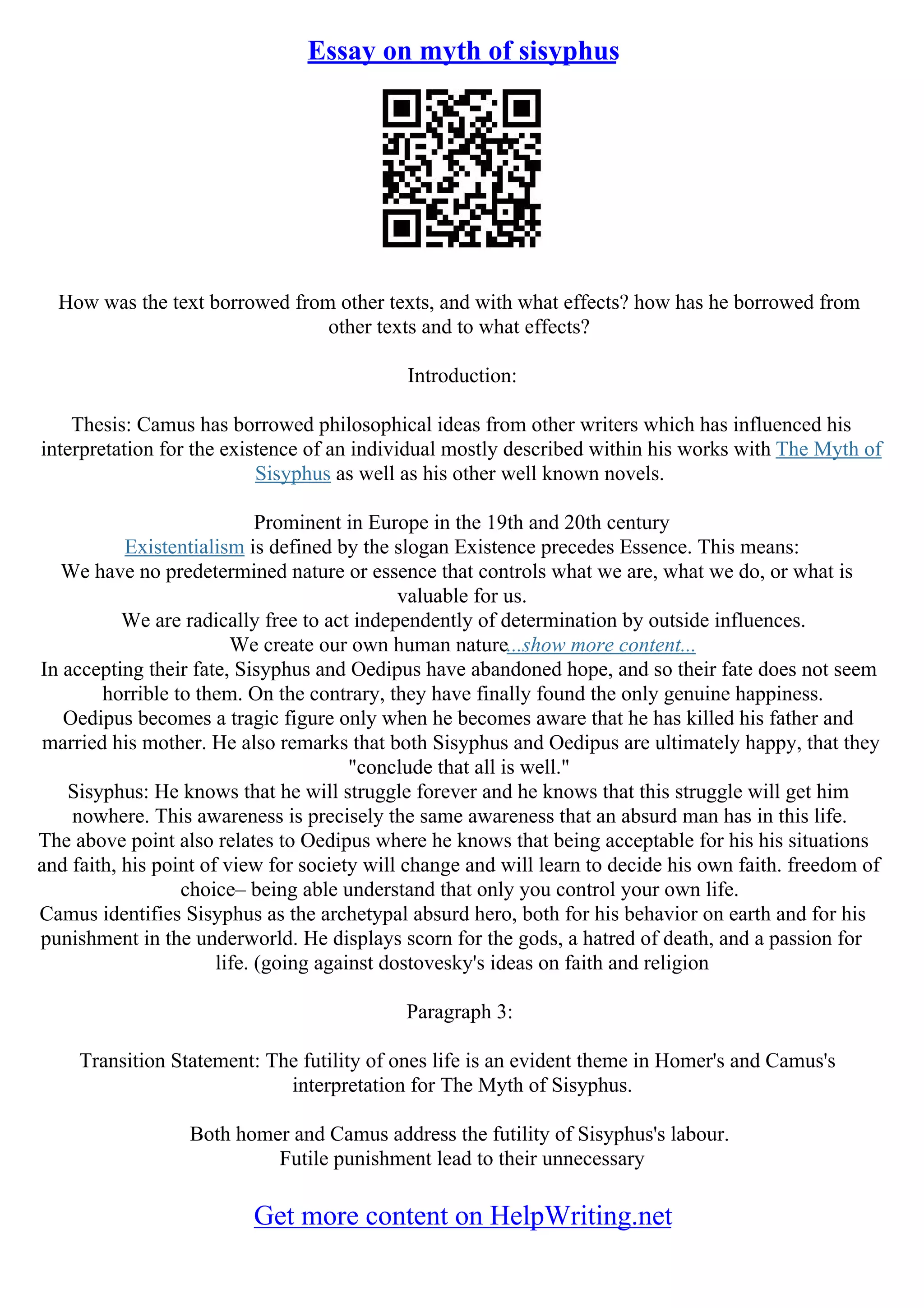 The Myth Of Sisyphus Essay | PDF