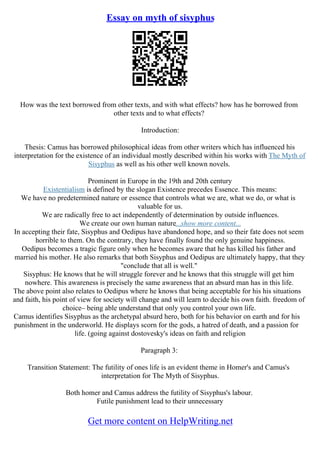 The Myth Of Sisyphus Essay | PDF | Hinduism | Religion & Spirituality