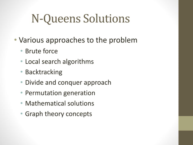The n Queen Problem | PPTX | Games and Puzzles | Hobbies & Interests