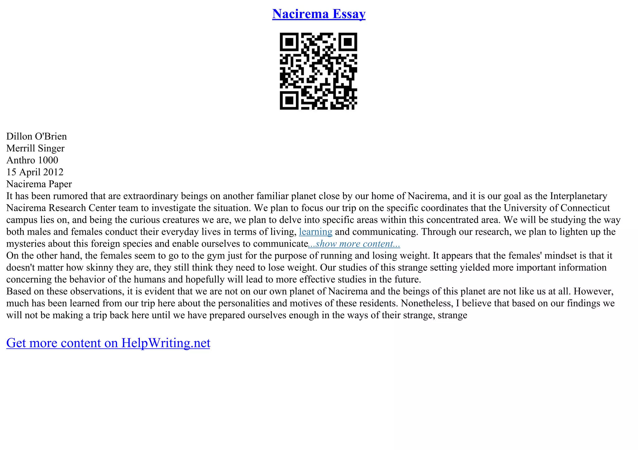 The Nacirema Tribe | PDF