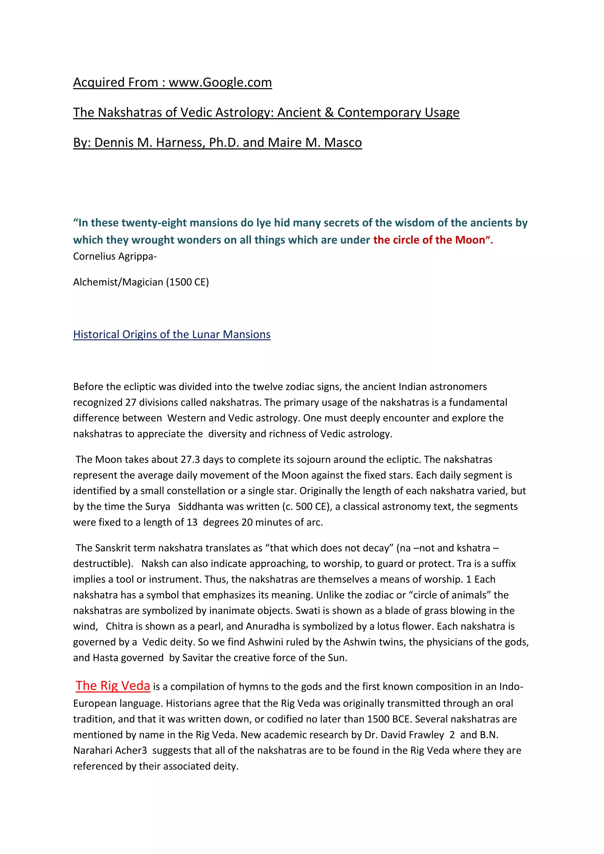 The nakshatras of vedic astrology ancient & contemporary usage ( acquired from www.google.com ...