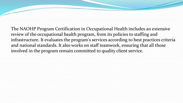 The naohp program certification in occupational health | PPT
