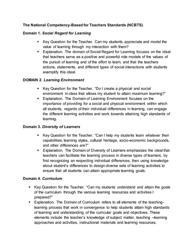 The national competency based for teachers standards (ncbts) | DOCX ...