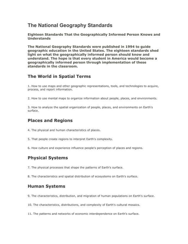 The national geography standards | DOC | Geography | Science