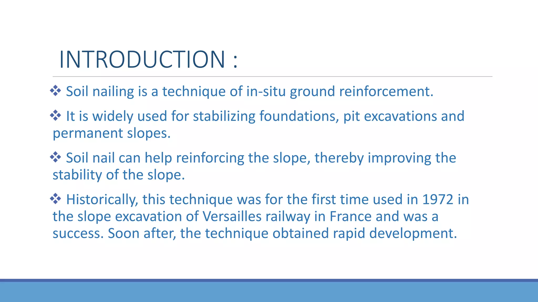 Soil Nailing technique( a brief study in the domain of Geotechnical ...