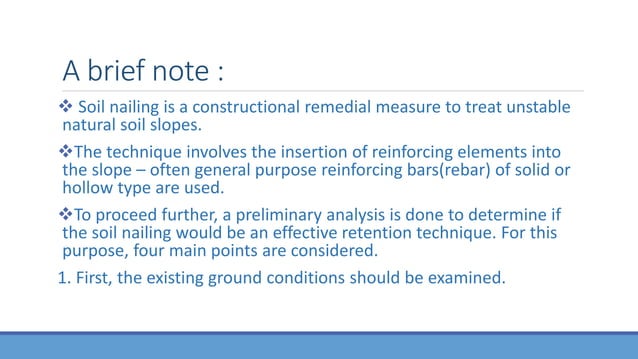 Soil Nailing technique( a brief study in the domain of Geotechnical ...