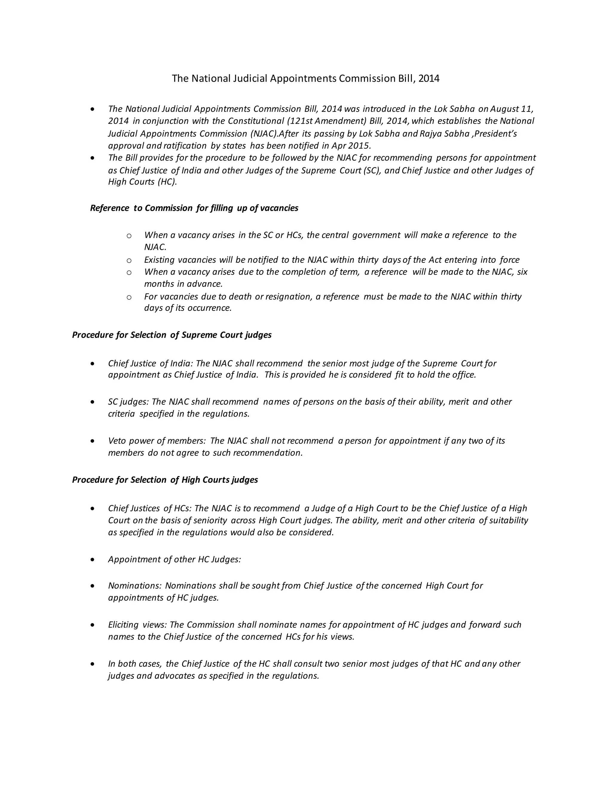 The national judicial appointments commission bill(NJAC);SSB Lec/Gp Dis ...