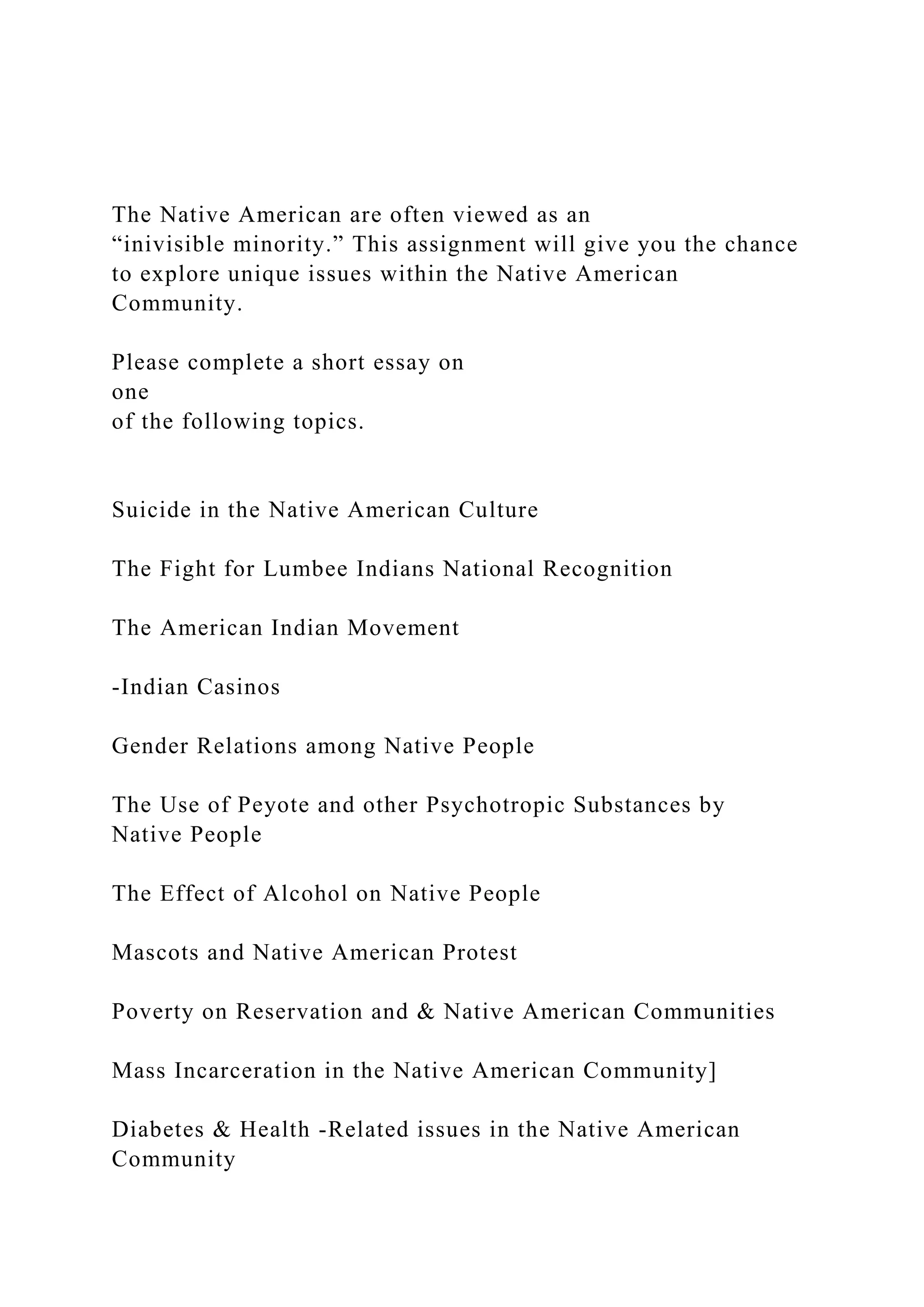 The Native American are often viewed as an inivisible minority..docx