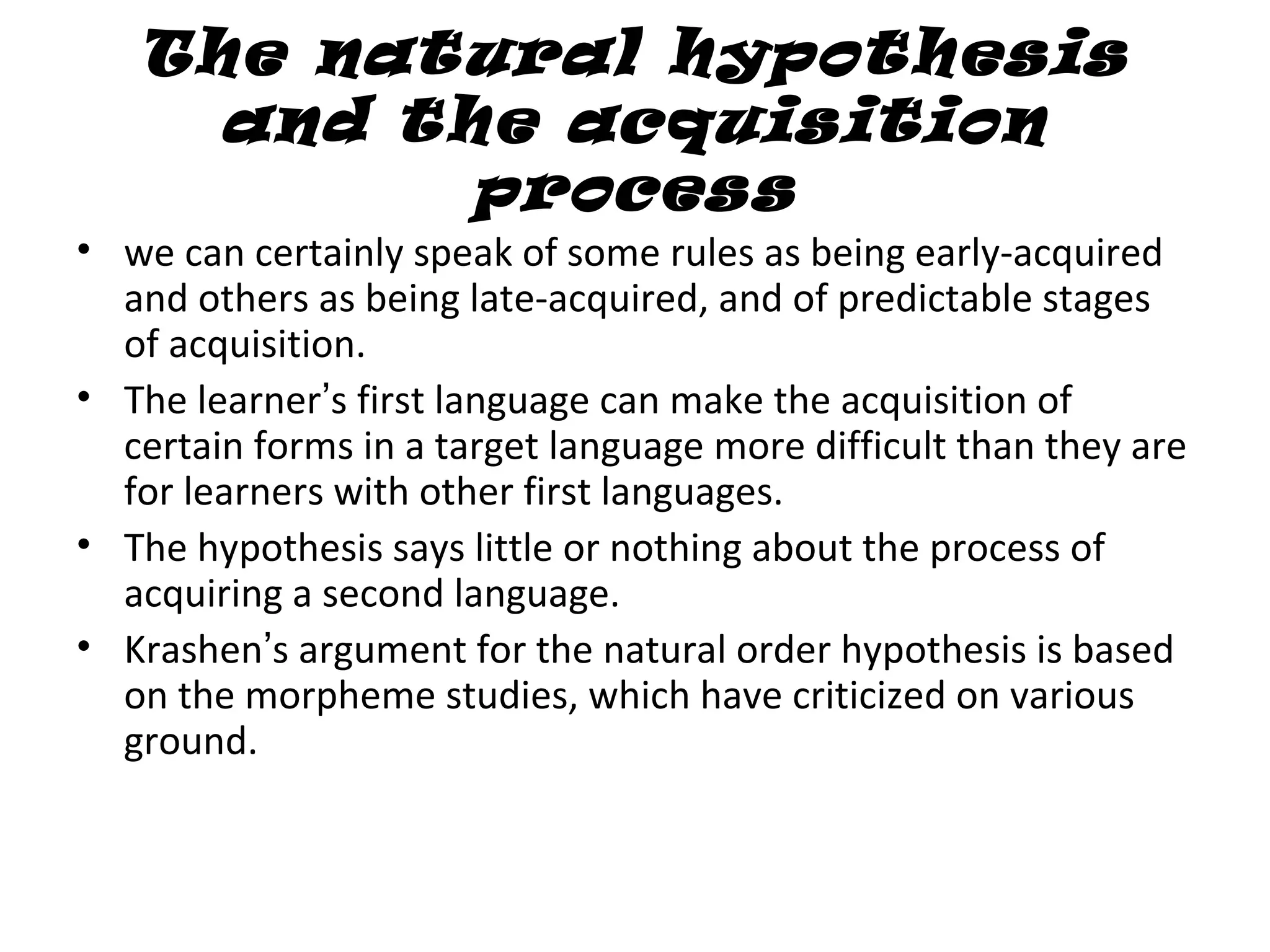 The natural order hypothesis | PPT