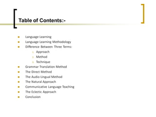 The Nature of Approaches and Methods in Language Learning | PDF