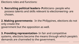 Philippine politics and Governance for Grade 11 The Nature of Elections ...