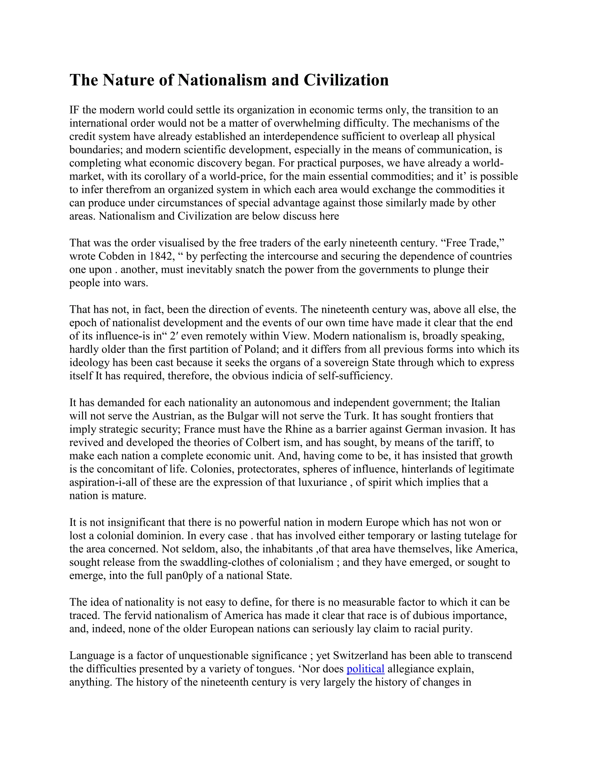 The nature of nationalism and civilization | PDF