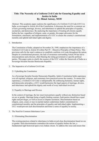 The Necessity of a Uniform Civil Code for Ensuring Equality and Justice ...