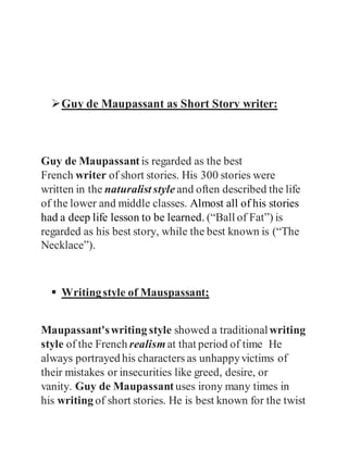 Guy de Maupassant as writer and The Necklace text analysis | DOCX ...