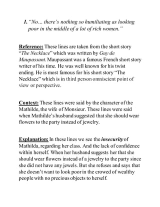 Guy de Maupassant as writer and The Necklace text analysis | DOCX ...
