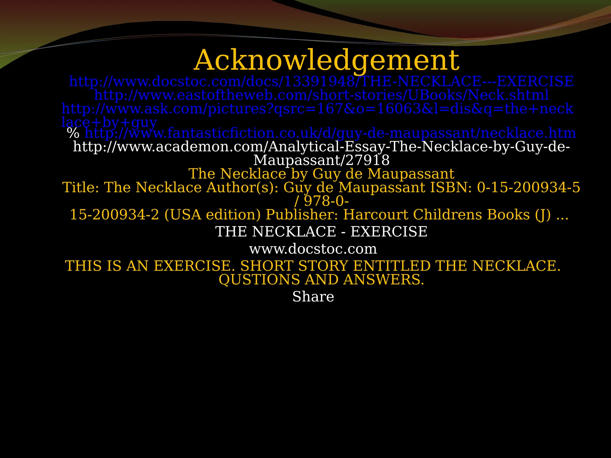 The necklace of Madame Mathilde Loisel and her husband. | PDF