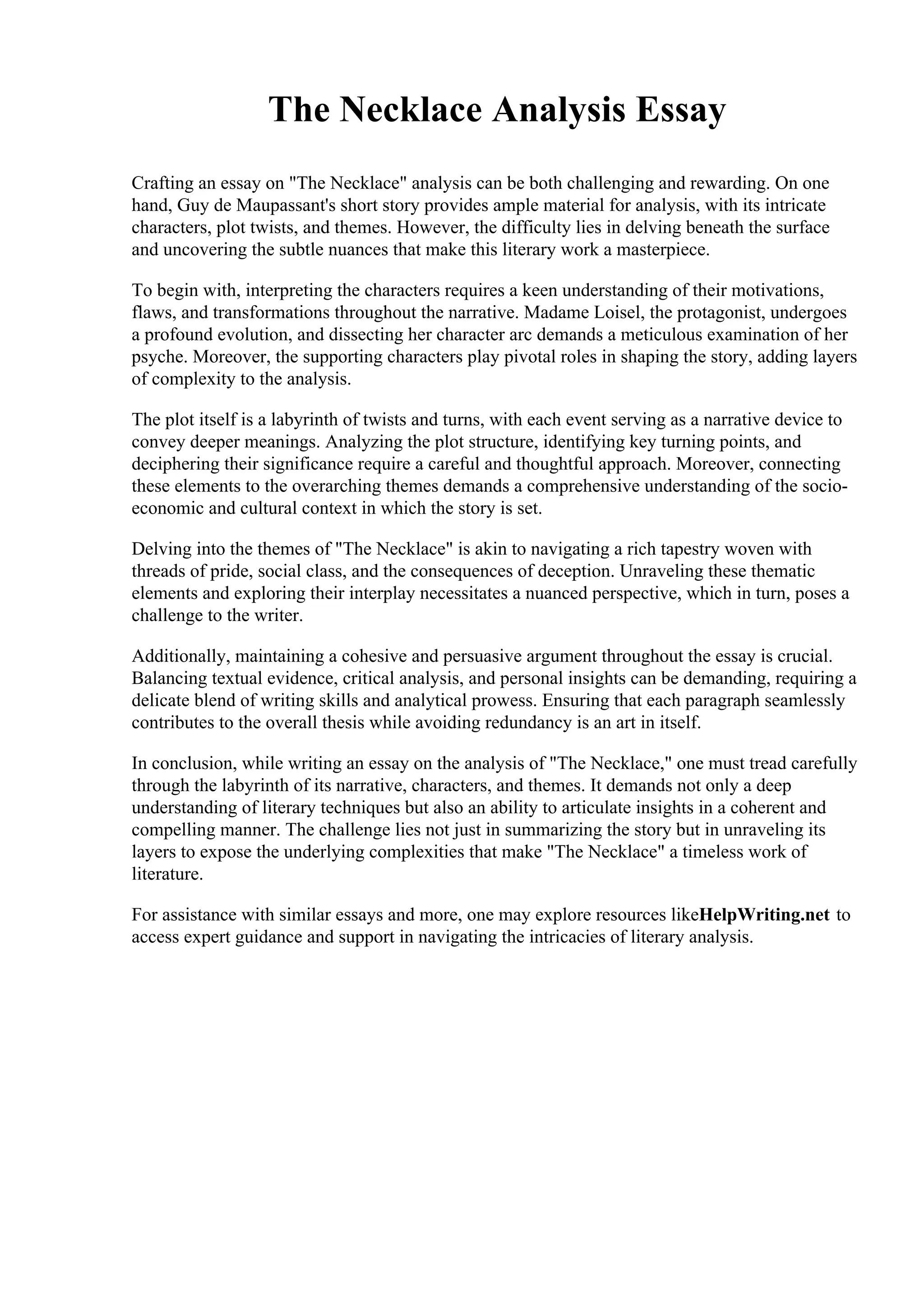 The Necklace Analysis Essay.pdf | Fiction | Books and Literature