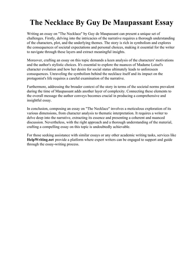 The Necklace By Guy De Maupassant Essay. The Necklace by Guy de ...