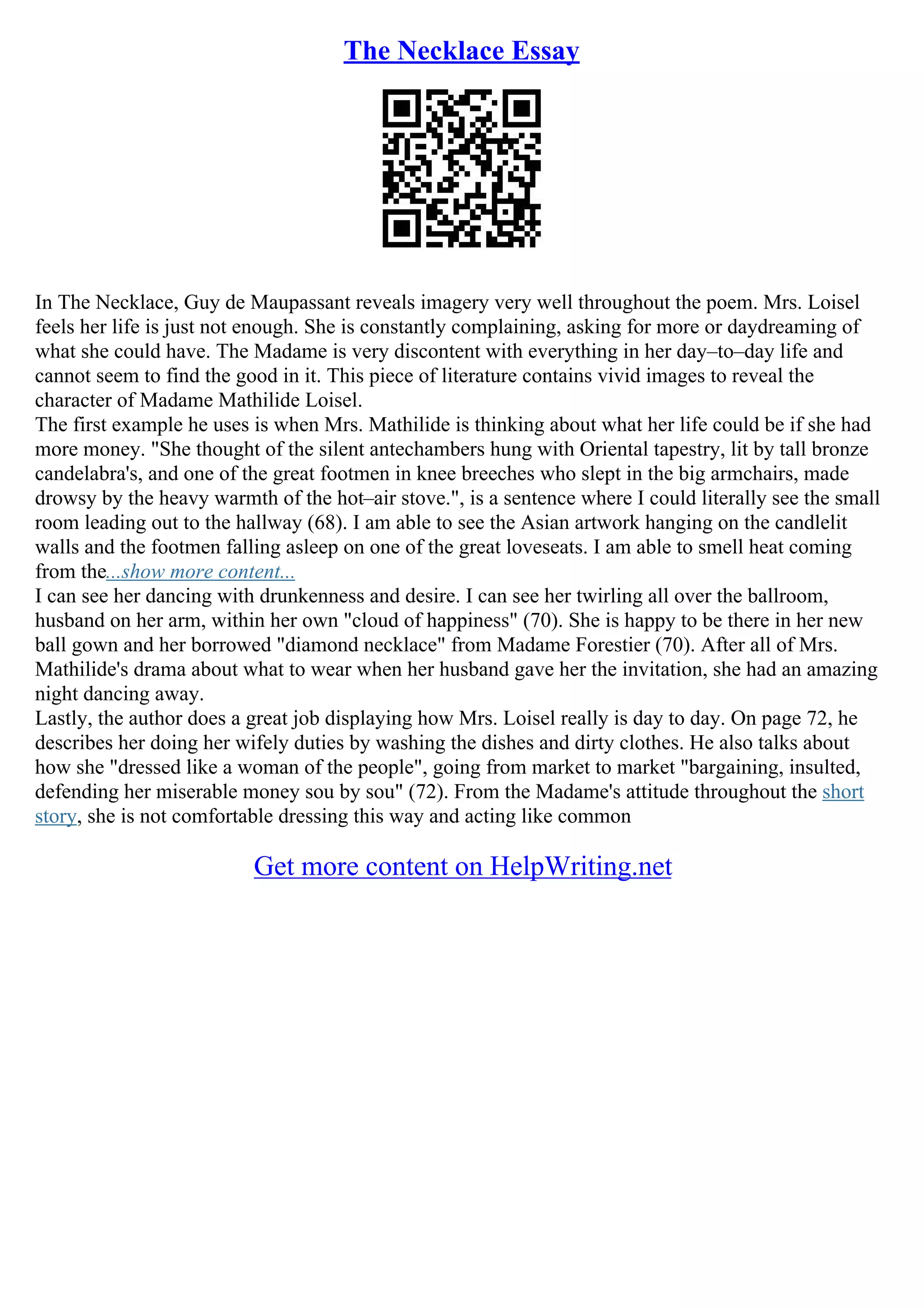 The Necklace Essay | PDF