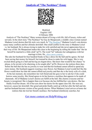 The Necklace Essay | PDF