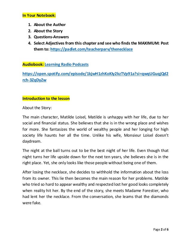 The Necklace Guy de Maupassant CBSE English 10 | PDF
