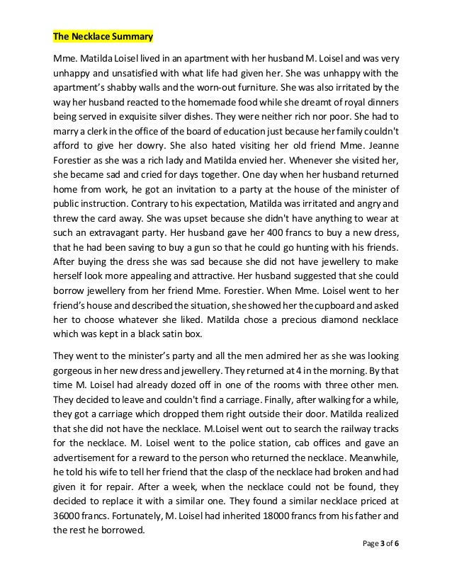 The Necklace Guy de Maupassant CBSE English 10 | PDF