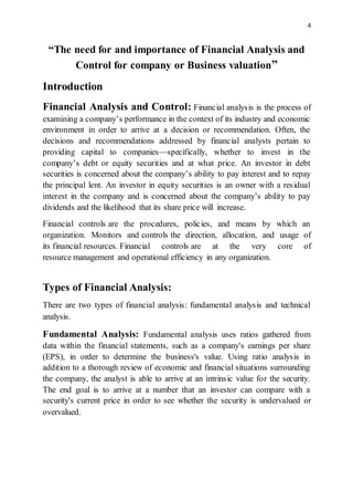 The need for and importance of financial analysis and control for ...